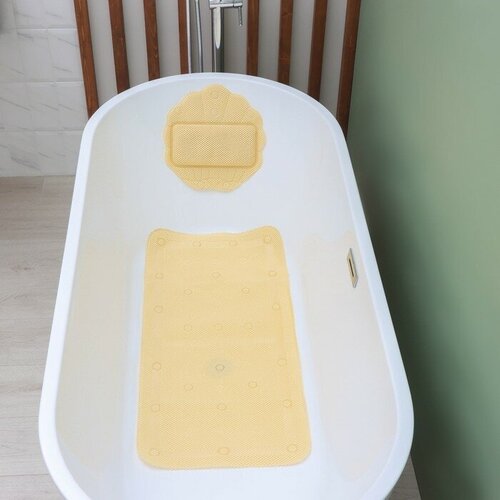 Вилина SPA-коврик для ванны с подушкой на присосках «Лотос», коврик 89×44 см, цвет бежевый