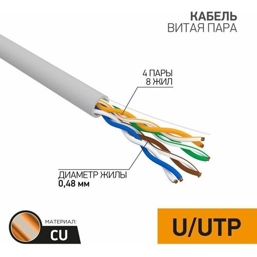 Кабель витая пара U/UTP кат.5E 4х2х24AWG медь сер. (м) PROCONNECT 01-0052