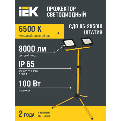 Прожектор светодиодный IEK СДО 06-2x50Ш, 100 Вт, свет: холодный белый