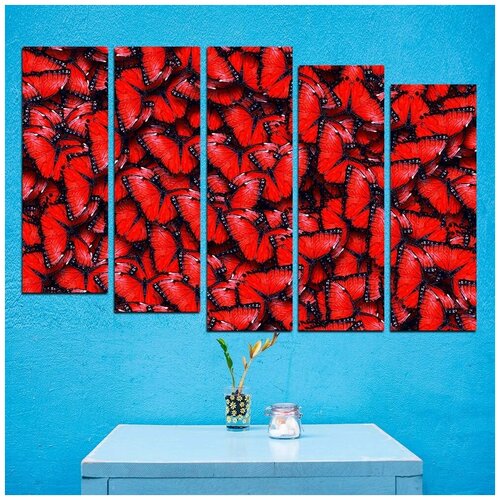 Модульная картина на Дереве - "Красные бабочки", размер 120х80 см