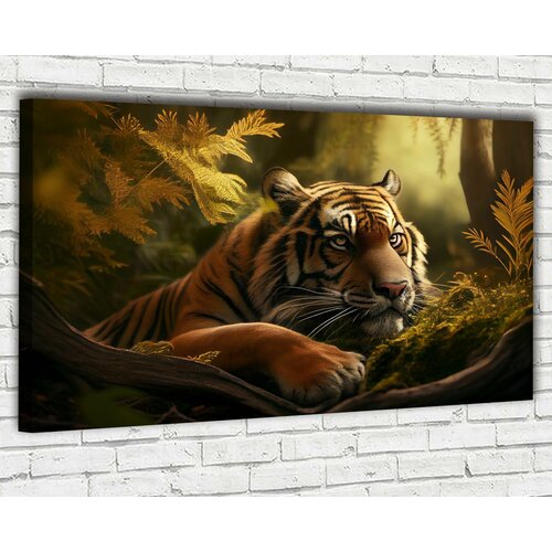 Картина интерьерная на стену ДоброДаров "Тигр среди листьев" 60х100 см Ф0345