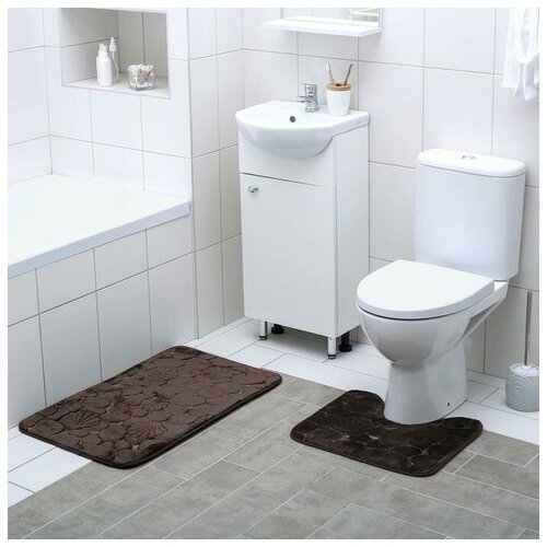 Набор ковриков для ванной и туалета Доляна "Галька, ракушки", 2 шт: 40x50, 50x80 см
