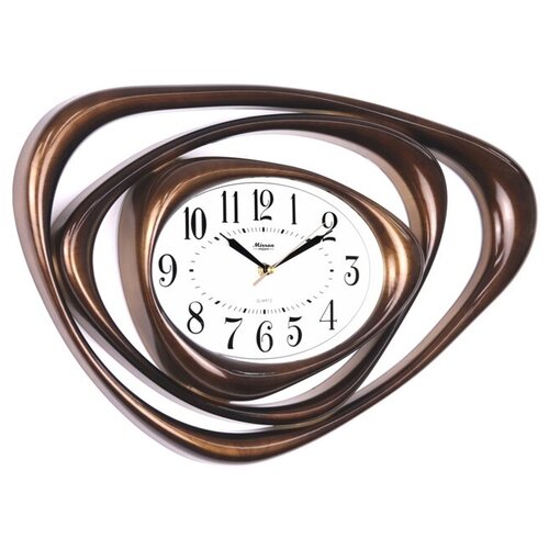 Большие настенные кварцевые часы MIRRON S99A-1/Часы космос/Форма орбита/Оригинальные часы/Тёмно-коричневый цвет корпуса/Белый (светлый) циферблат/Бесшумный плавный механизм