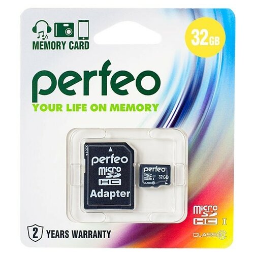 Карта памяти PERFEO microSD 32GB High-Capacity (Class 10) с адаптером BL1