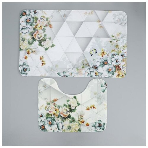 Доляна Набор ковриков для ванны и туалета Доляна «Геометрия цветов», 2 шт: 50×80, 40×50 см