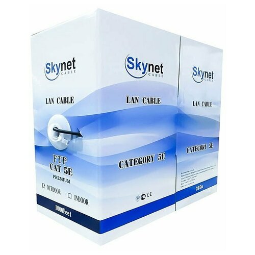 Кабель SkyNet Light UTP indoor 2x2x0,46, медный, FLUKE TEST, кат.5e, однож., 305 м, box, серый