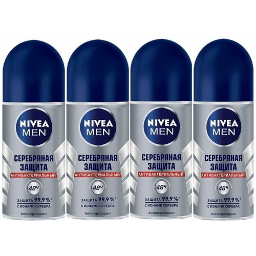 Дезодорант-антиперспирант роликовый для тела Nivea Men Серебряная защита мужской 50 мл, 4 упаковки