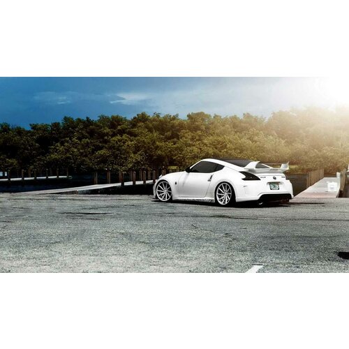 Картина на холсте 60x110 Альянс Лес "Nissan 370Z white авто tuning" на подрамнике / интерьер/ декор