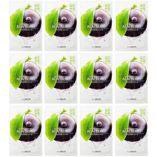 The Saem Маска на тканевой основе для лица N с экстрактом ягод асаи Natural Acai Berry Mask, Sheet, 21 мл, 12 шт