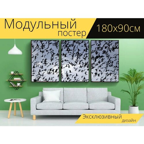 Модульный постер "Гуси, стая птиц, птица" 180 x 90 см. для интерьера