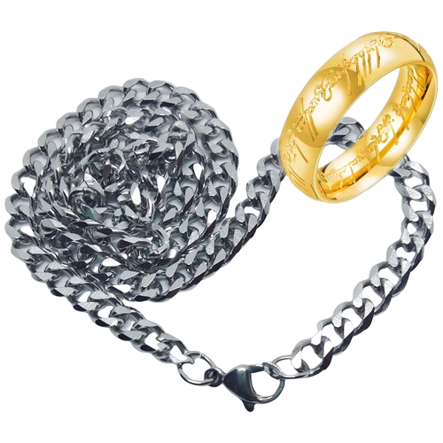 Комплект бижутерии: кольцо, цепь, размер кольца 20, размер колье/цепочки 50 см, золотой, серебряный