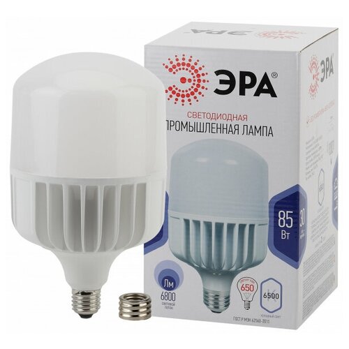 Лампочка ЭРА T140-85W-6500-E27/E40, Холодный белый свет, E40, 85 Вт, Светодиодная