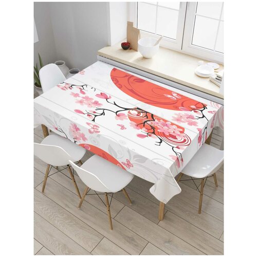 Скатерть прямоугольная JoyArty на кухонный стол "Солнечная сакура" из оксфорда, 180x145 см