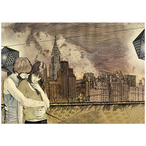 Интерьерный постер на стену картина для интерьера в подарок плакат "New York" размера 60х90 см 600*900 мм в черной раме для декора