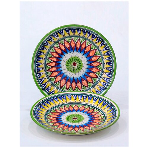 Набор тарелок (2 шт.) 22 см, с ручной росписью / Тарелка / Узбекская посуда (модель Т22-2РМ223)