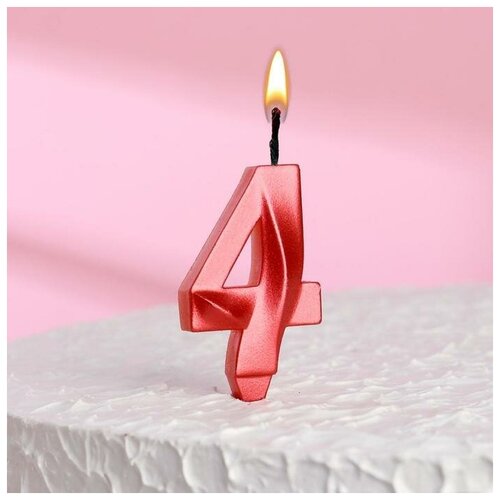 Свеча в торт "Грань", цифра "4", красный металлик, 7.8 см