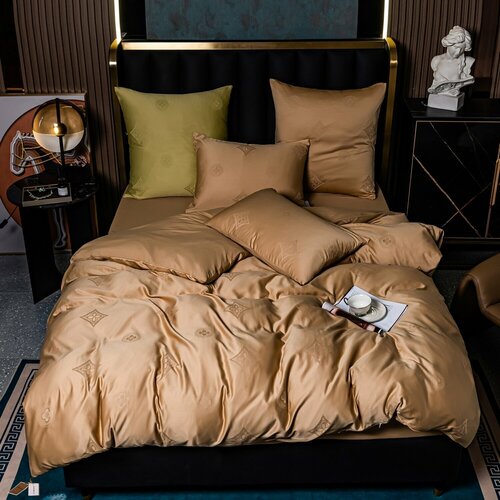 Комплект постельного белья ситрейд Сатин Жаккард GC012, Евро, простыня 230x250 см, наволочки 50x70, бежевый