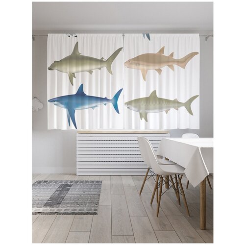 Классические шторы JoyArty "Парад акул", серия Oxford DeLux, 2 полотна 145x180 см