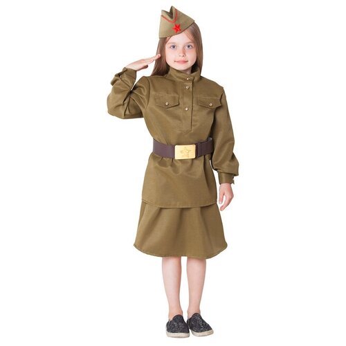 Костюм военный Страна Карнавалия для девочки: гимнастёрка, юбка, ремень, пилотка, рост 140 см, размер 72