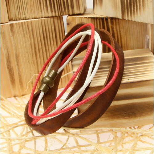 Браслет Solid-belts Браслет намотка с веревками кожаный коричневый - Old Furrier - Solid BeltS - на руку 17 - 19 см, кожа, размер 18 см, размер L, коричневый, белый