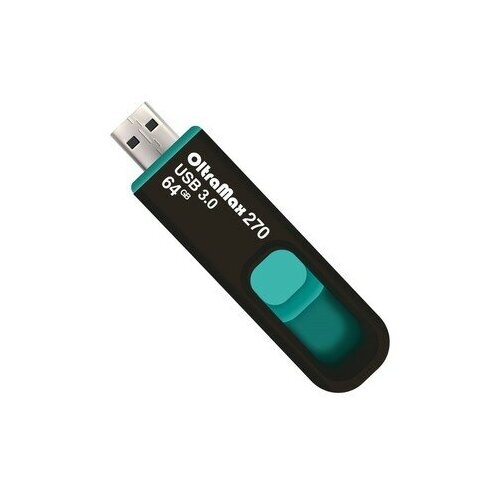 Флешка OltraMax 270, 64 Гб, USB3.0, чт до 70 Мб/с, зап до 20 Мб/с, бирюзовая