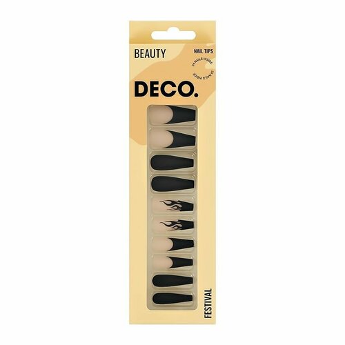 Набор накладных ногтей с клеевыми стикерами DECO. BEAUTY festival black fire (24 шт + клеевые стикеры 24 шт)