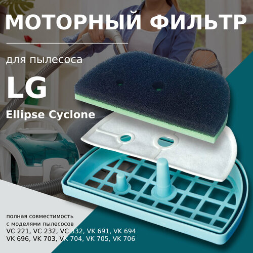 Моторный фильтр для пылесоса LG серий Ellipse Cyclone VC 221, VC 232, VC 332, VK 691, VK 694, VK 696, VK 703, VK 704, VK 705, VK 706