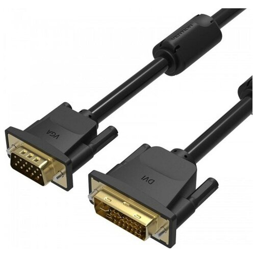 Кабель Vention для компьютера, монитора, проектора с разъемами DVI-I Dual link 24+5M/VGA 15M с ферритовым фильтром, длина 1.5 м, черный