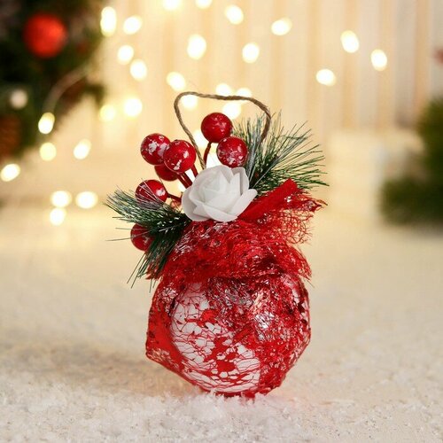 Зимнее волшебство Шар пластик декор "Блеск рождества" поталь, 8х12 см, бело-красный