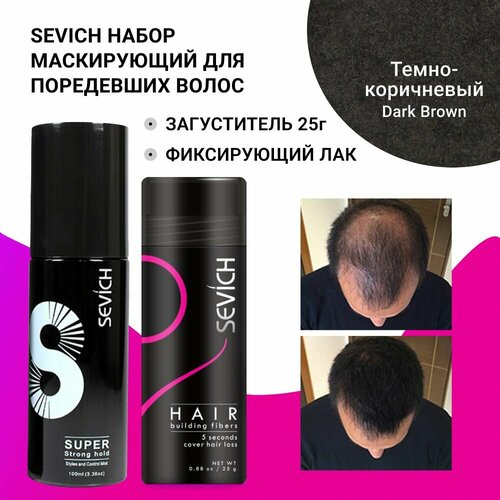 Sevich Севич набор Базовый для загущения волос и маскировки выпадения, темно-коричневый (dark brown)