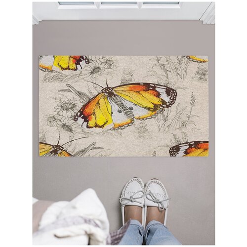 Придверный коврик в прихожую JoyArty "Радость бабочки" для обуви, на резиновой основе, 75x45 см