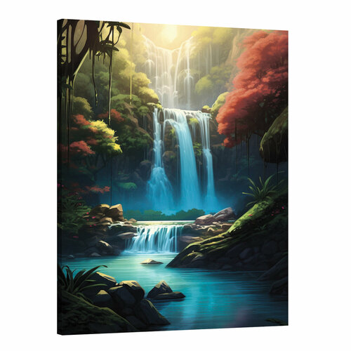 Интерьерная картина 50х70 "Водопад в лесу"