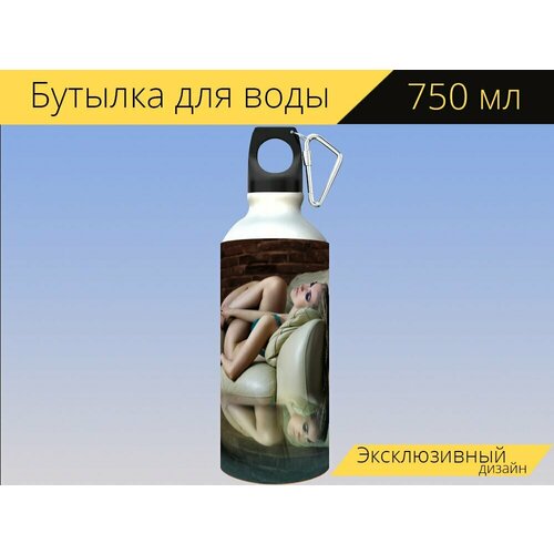 Бутылка фляга для воды "Лофт, девушка, нежность" 750 мл. с карабином и принтом