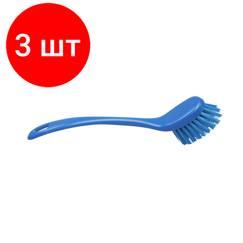 Комплект 3 штук, Щетка для мытья посуды FBK, удлинненная полужесткая 225х35мм синяя 10466-2