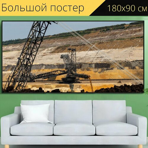 Большой постер "Открытый карьер, деньги, добыча угля" 180 x 90 см. для интерьера