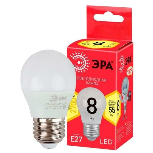 Лампа светодиодная RED LINE LED P45-8W-827-E27 R Е27 / E27 8Вт шар тепл. бел. свет | код. Б0053028 | Эра (70шт. в упак.)