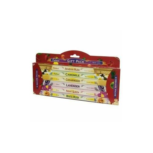 GIFT PACK 6 in 1 Incense Sticks, Sarathi (Туласи набор благовоний 6 в 1 в подарочной упаковке, Саратхи), уп. 6 шт. по 8 палочек.