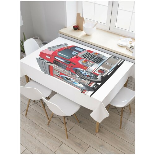 Скатерть прямоугольная JoyArty на кухонный стол "Машина спасателей" из оксфорда, 120x145 см