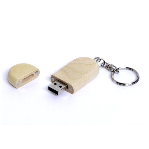 Овальная деревянная флешка с магнитным колпачком (8 Гб / GB USB 2.0 Белый/White Wood1 Flash drive VF-679)