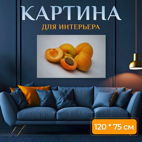 Картина на холсте "Абрикосы, фрукты, апельсин" на подрамнике 120х75 см. для интерьера