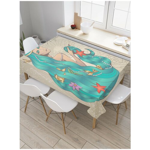 Скатерть прямоугольная JoyArty на кухонный стол "Девушка Водолей с рыбами" из оксфорда, 120x145 см