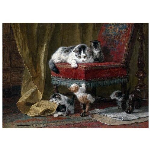 Репродукция на холсте Кошка с котятами (A cat with kittens) №3 Роннер Книп Генриетта 55см. x 40см.