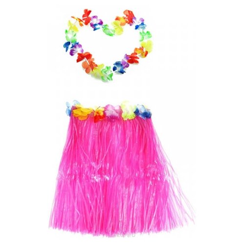 Гавайская юбка 60 см, розовая, гавайское ожерелье 96 см