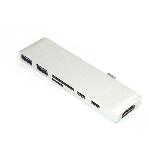 Адаптер Type C на HDMI, USB 3.0*2 + Type C* 2 + SD/TF для MacBook серебро