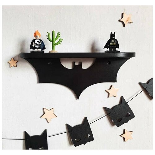 Полка в детскую комнату "бэтмен" / Настенная деревянная / PINOKIO - декор и подарки