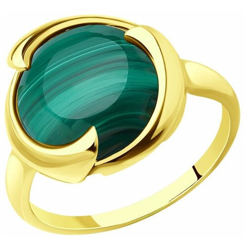 Кольцо Diamant online, серебро, 925 проба, малахит, размер 16.5, зеленый