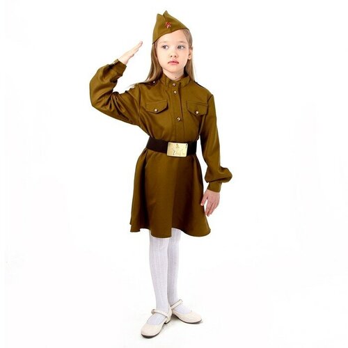 Карнавальный костюм военного: платье, дл. рук, пилотка, ремень, габардин, п/э, р-р42р.158-164
