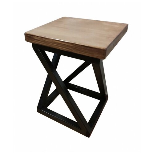 Табурет кухонный усиленный в стиле лофт Solarius Циклон, прочный и устойчивый, деревянное сиденье, металлический каркас 45х34х34 см