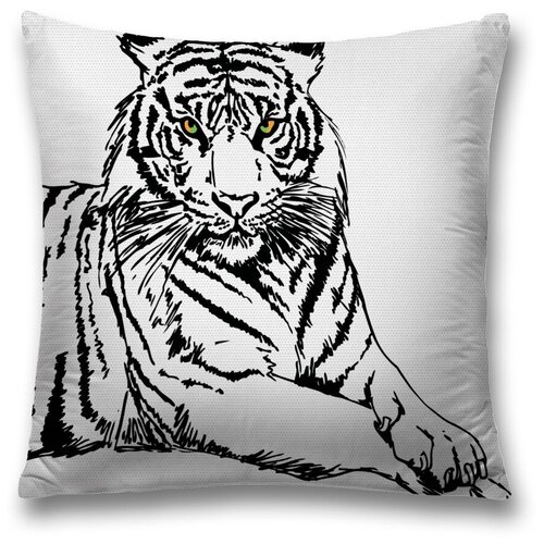 Наволочка декоративная на молнии, чехол на подушку JoyArty "Мудрый тигр" 45х45 см