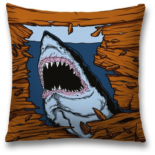 Наволочка декоративная на молнии, чехол на подушку JoyArty "Злая акула" 45х45 см